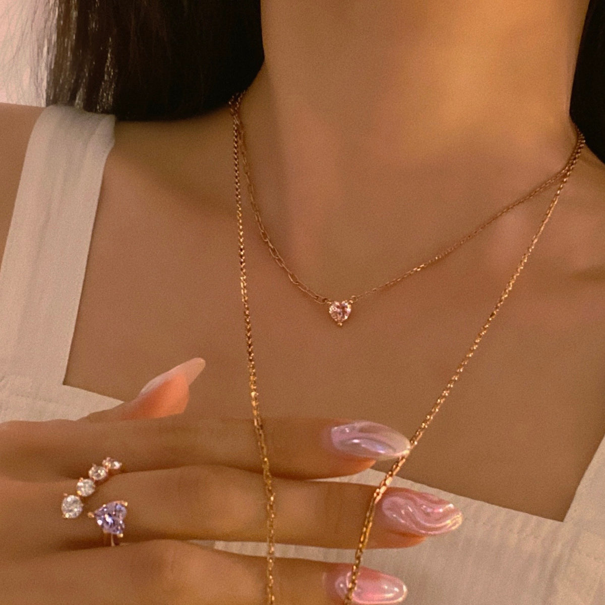 MANON 2 HEART STONE CHAIN NECKLACE – avec new york